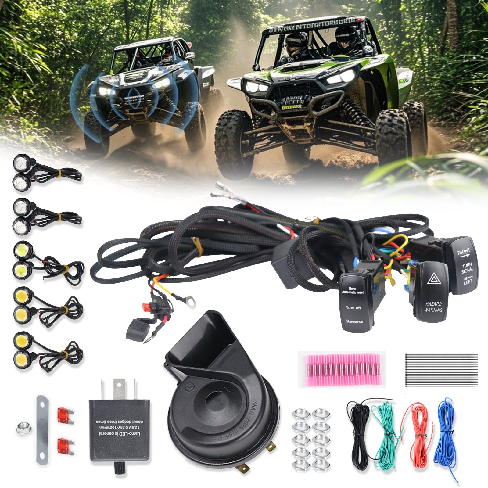 UTV ATV Street Legal Turn Signal Kit with Horn Pre-Wired Plug and Play