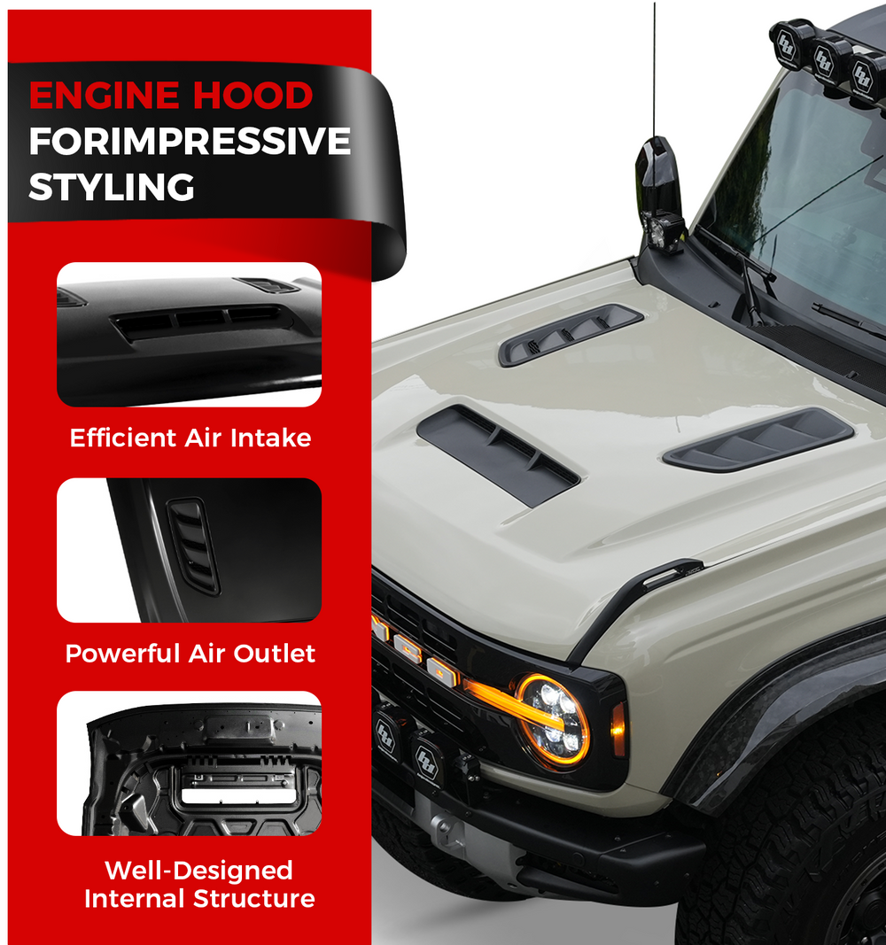 2021-2024 Ford Bronco Off-Road Hood Replacement | Aggressive Vent Hood ...