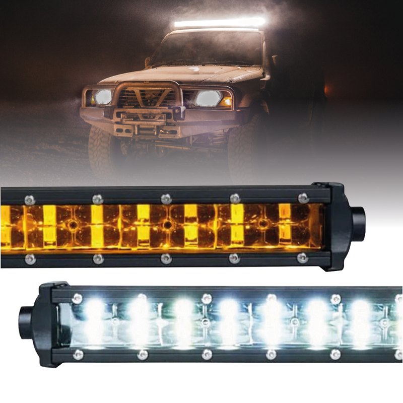 Double Row White LED Light Bar with Amber Backlight